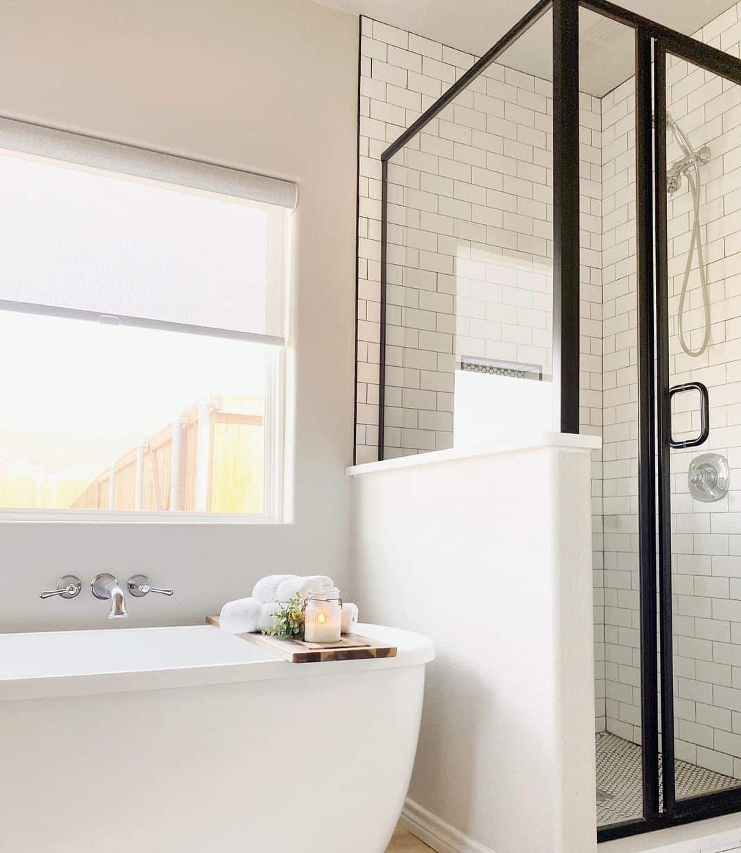 Bathroom with Glass Black Frame Shower - Soul & Lane