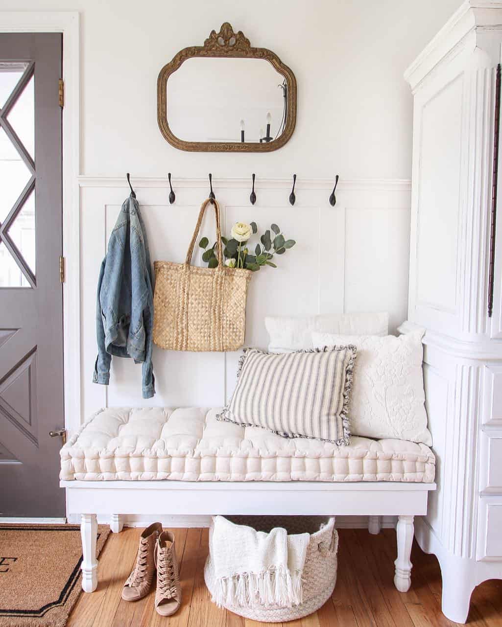 Farmhouse Entryway Bench with Tufted Seat Cushion - Soul & Lane