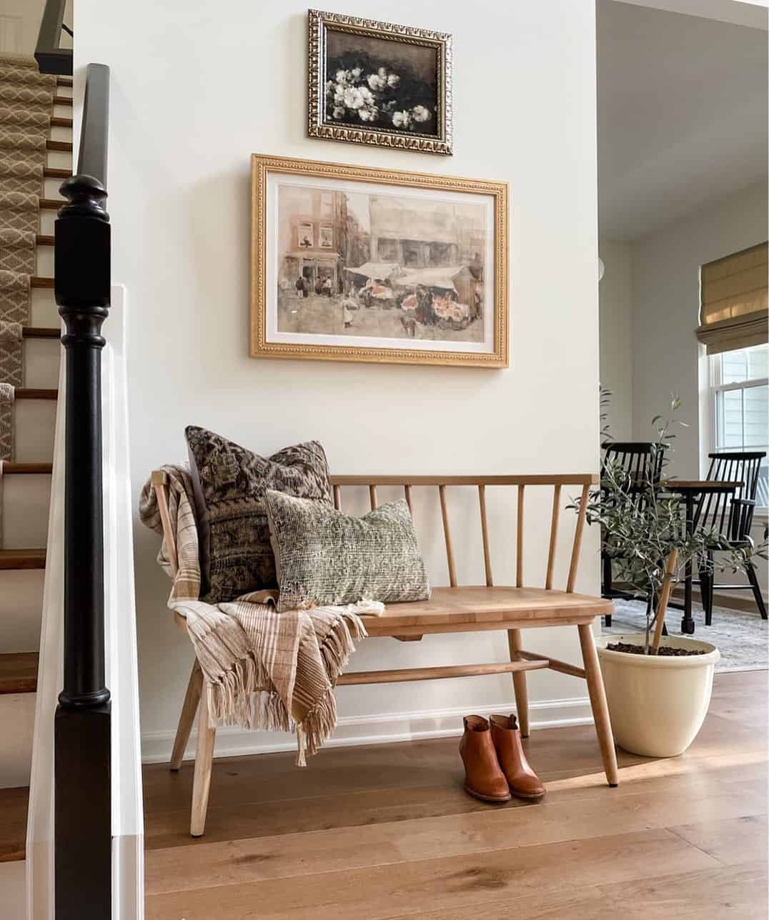 Light Stained Wood Spindle Back Bench - Soul & Lane