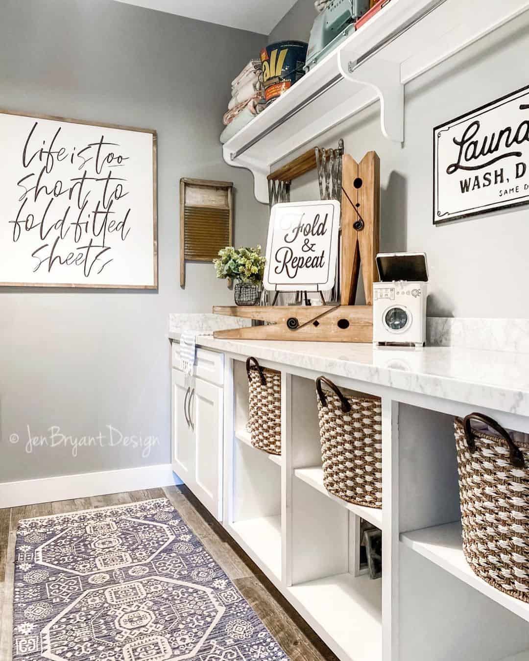 Open Laundry Shelves with White Marble Countertop - Soul & Lane