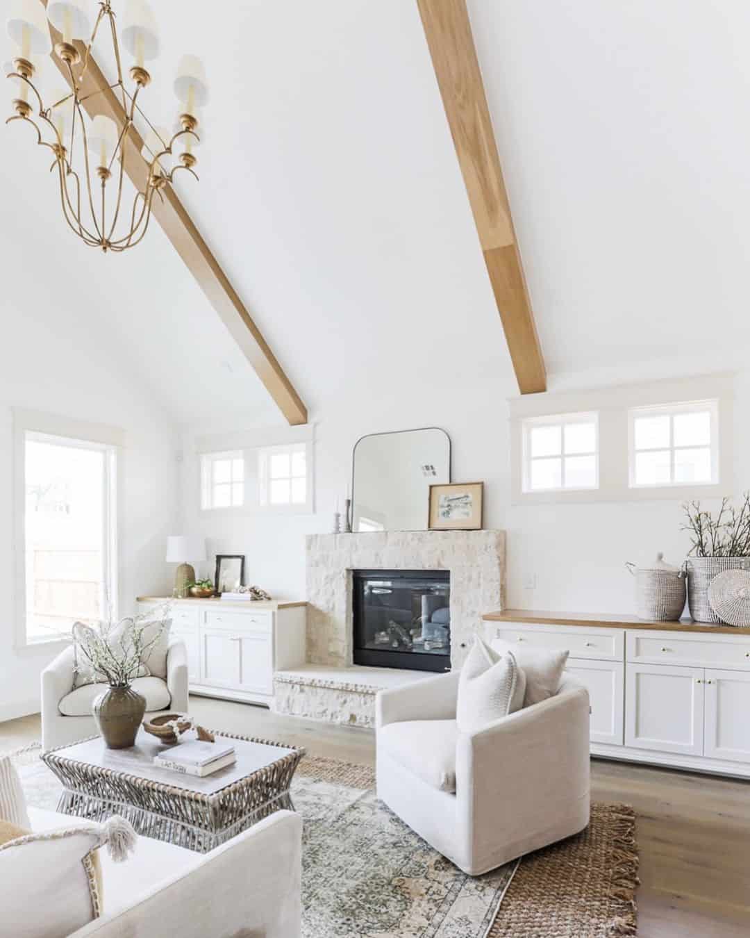 Sloped Ceiling with Light Wood Beams - Soul & Lane
