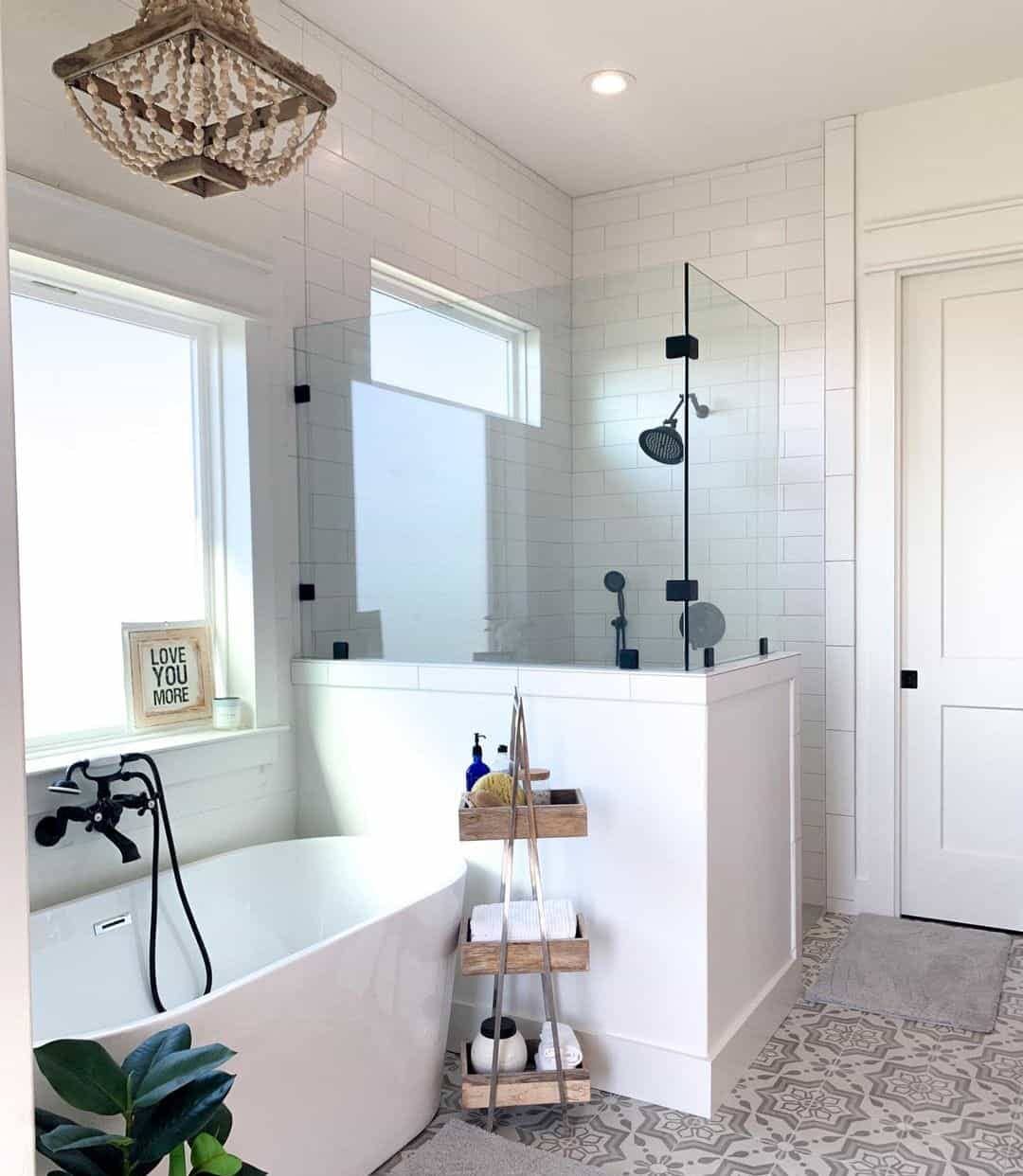 White Oval Tub Next To Walk In Shower Soul And Lane