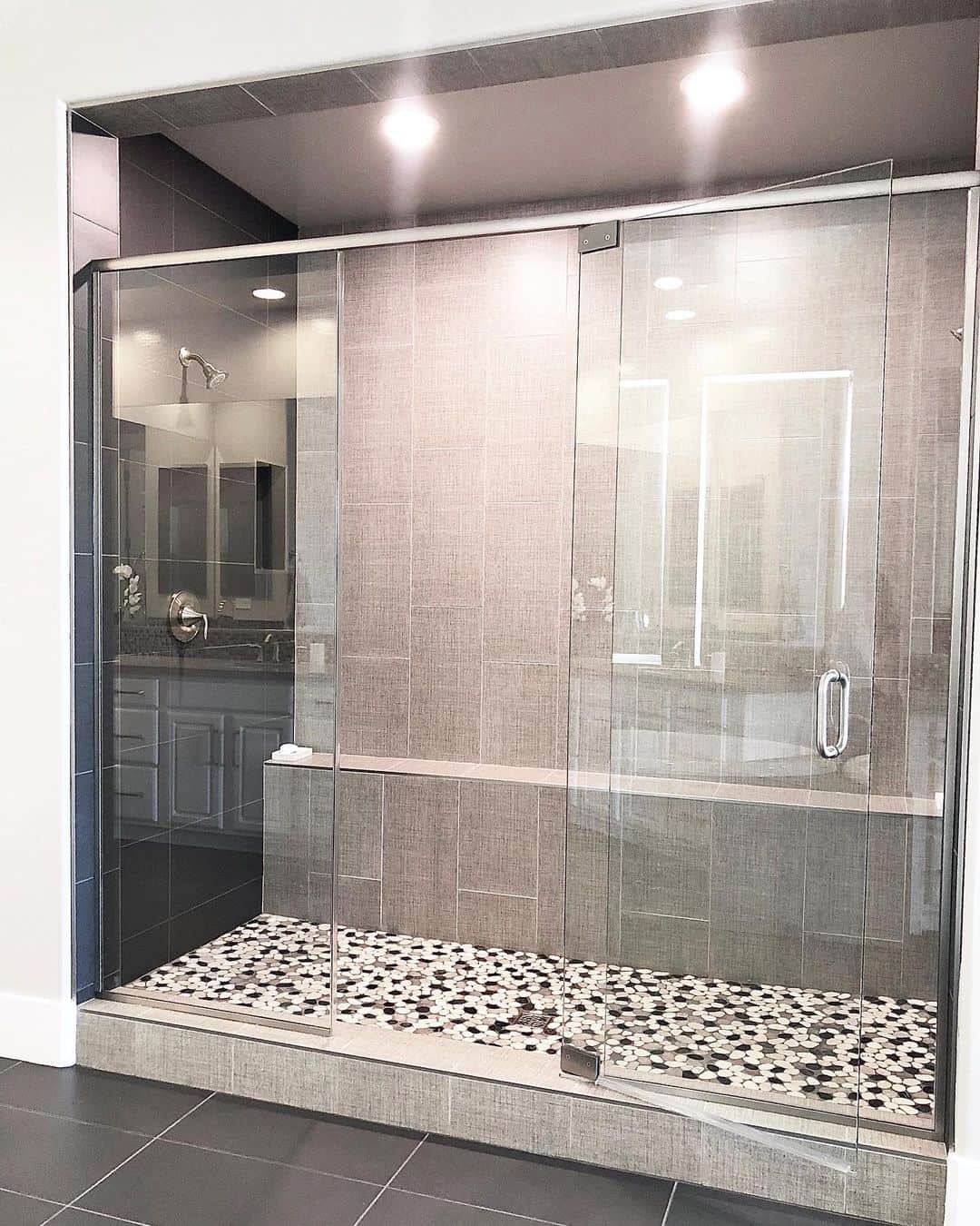 Shower with Pebble Tile Pan - Soul & Lane