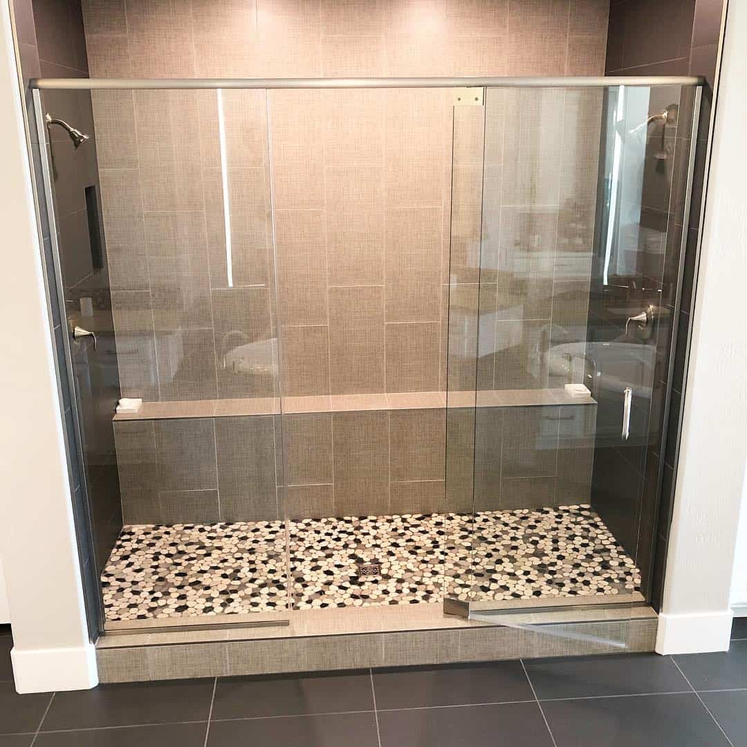 Gray Vertical Tile Shower with Glass Door - Soul & Lane