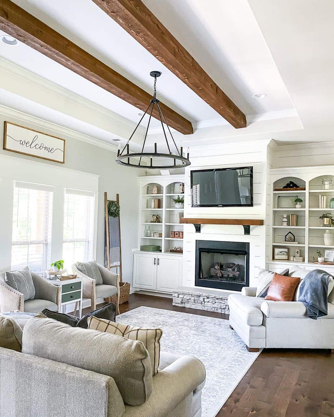 Living Room Ceiling with Wood Beams - Soul & Lane