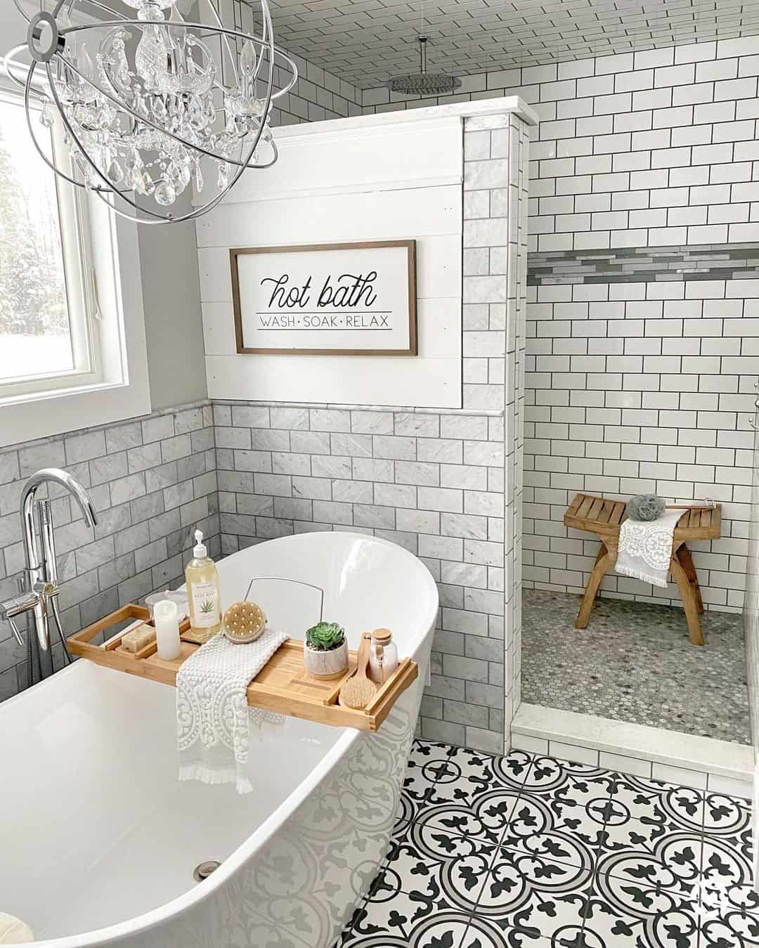 White Subway Tile Shower with Bench - Soul & Lane
