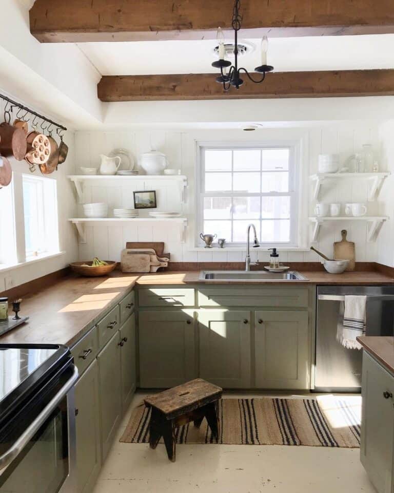 Army Green Cabinets with Shiplap Backsplash - Soul & Lane