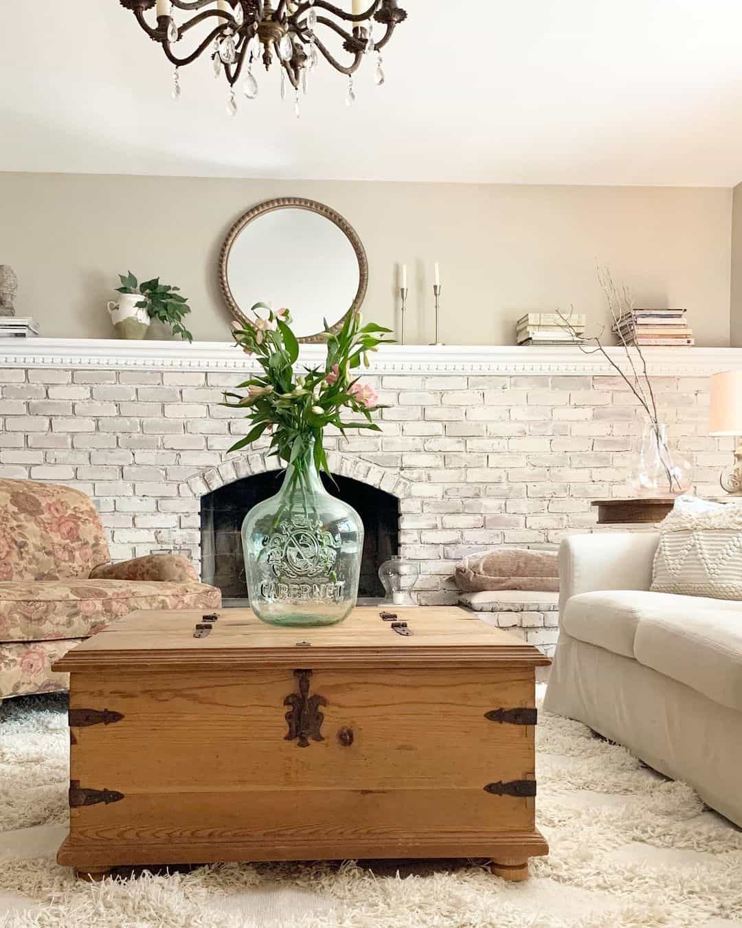 Gray Whitewash Brick Fireplace with White Mantel - Soul & Lane