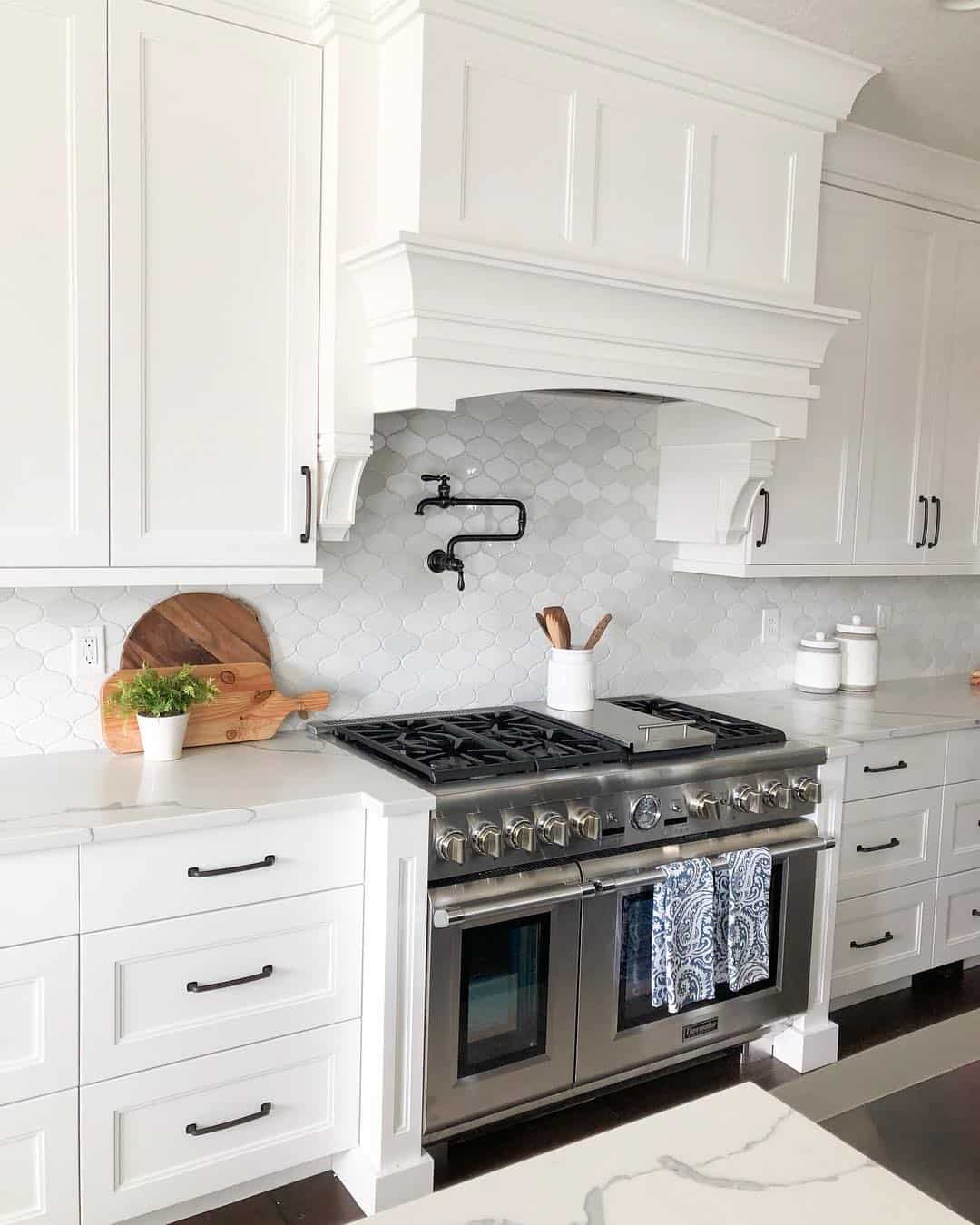 Ogee Tile Backsplash with White Cabinets - Soul & Lane
