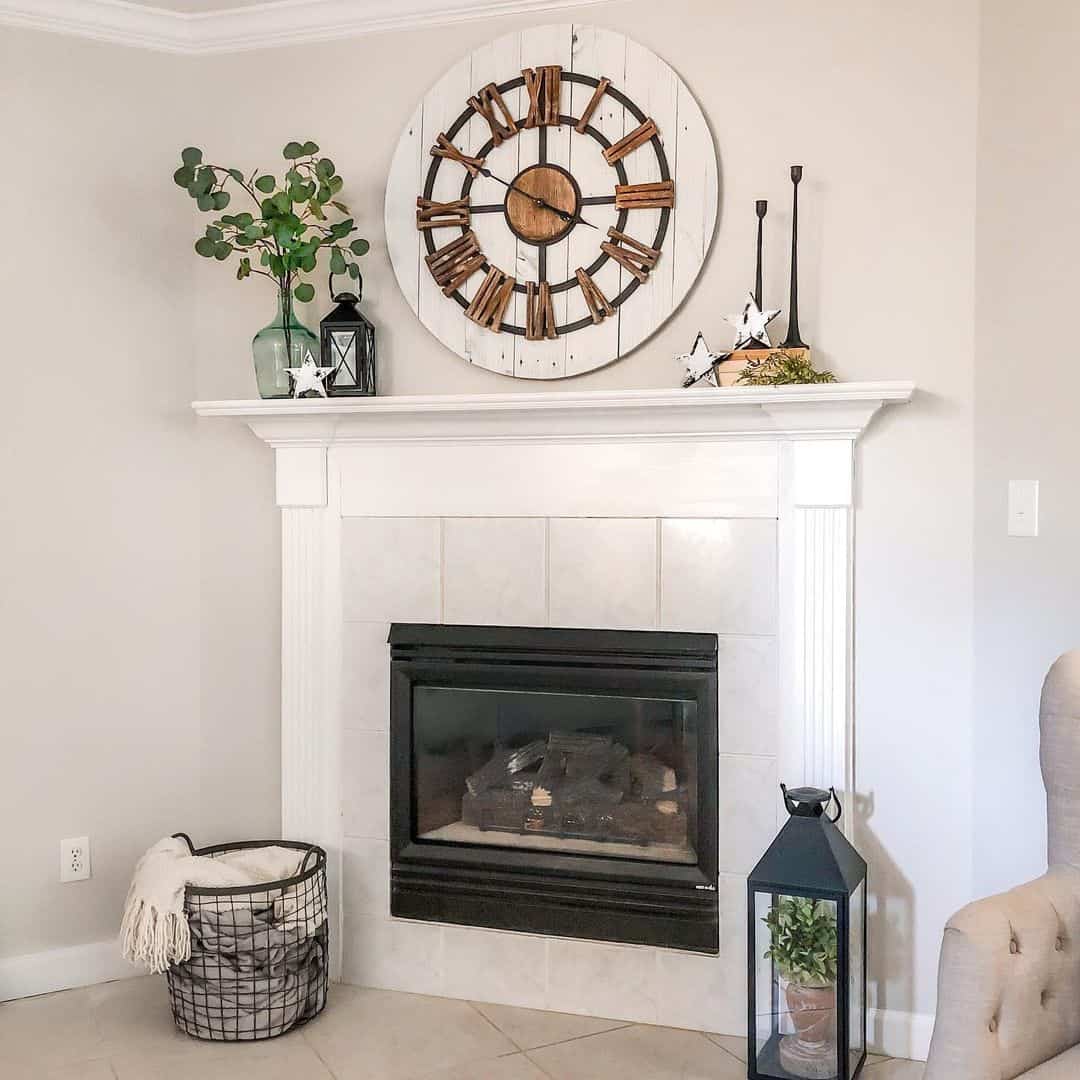 Stone Tile Fireplace With White Mantel Ideas