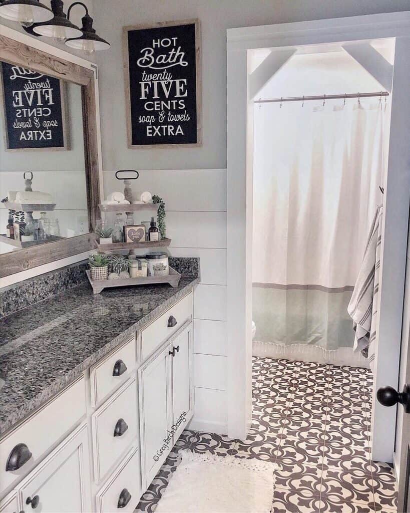 Gray and White Rustic Farmhouse Bathroom - Soul & Lane