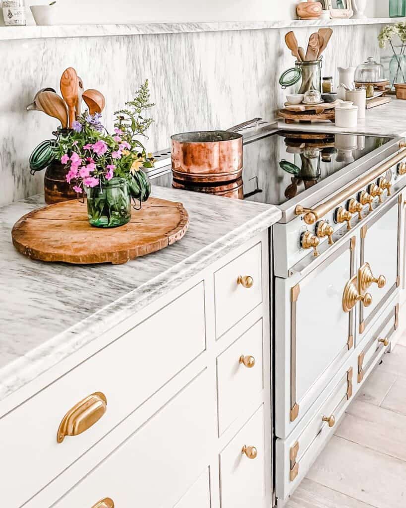 Grey Marble Countertop with Gold Knobs and Pulls - Soul & Lane