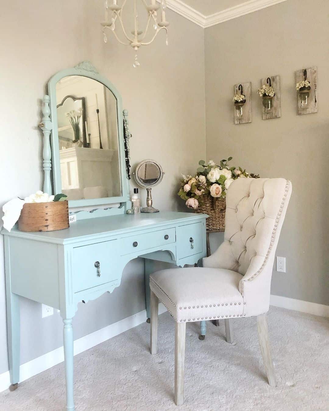 Vintage Blue Grey Make Up Vanity - Soul & Lane