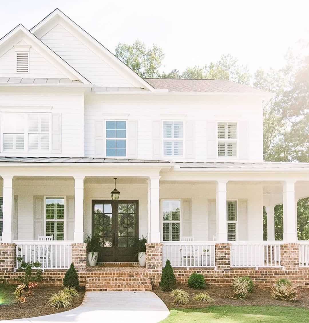 White Roofed Porch Posts with Brick Bases - Soul & Lane