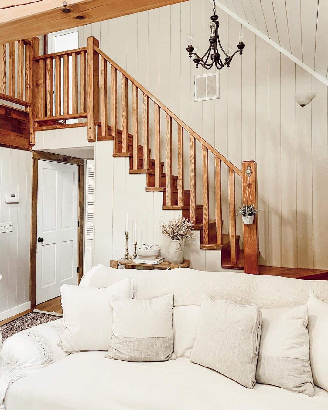 White Shiplap Cabin with White Couch - Soul & Lane