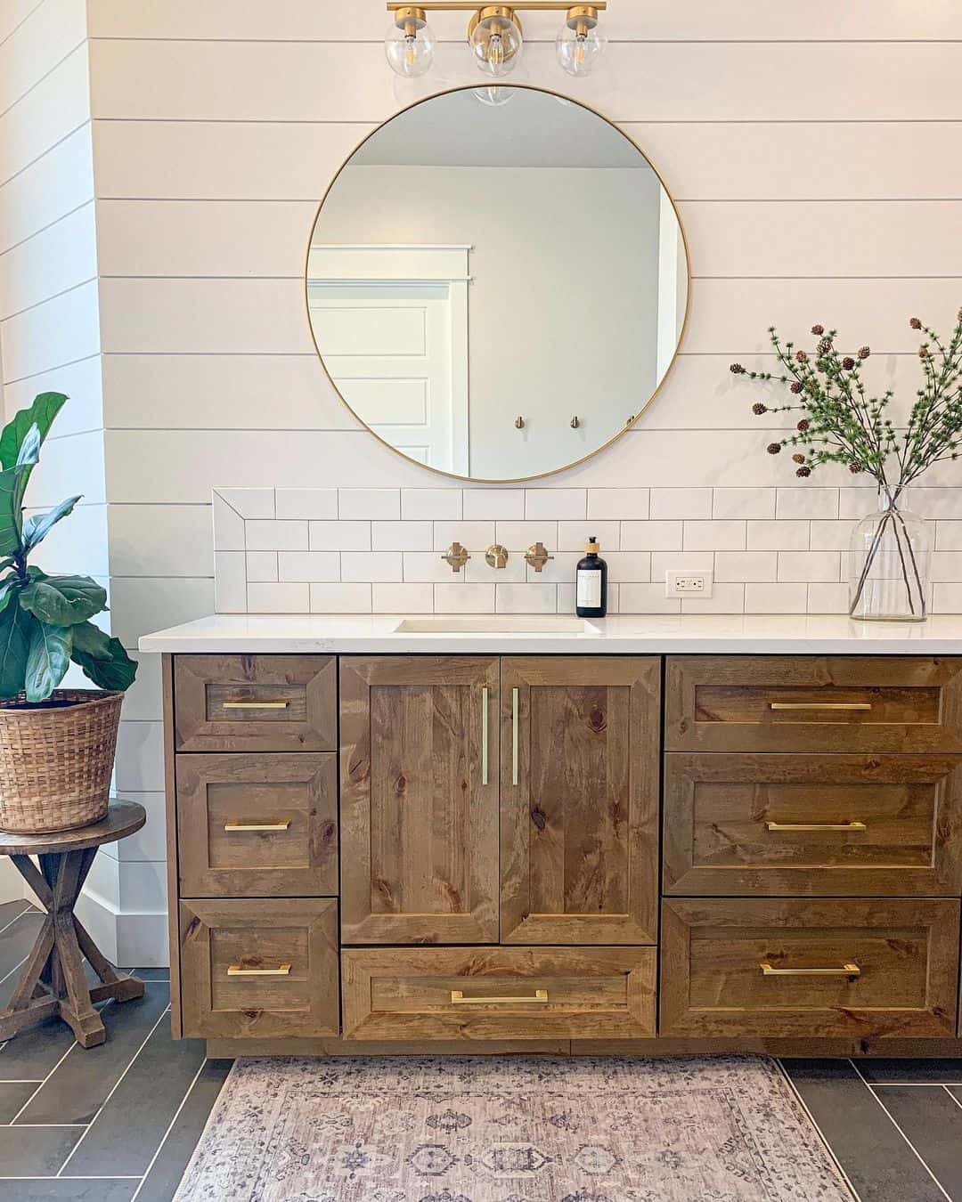 White Shiplap and Wood Vanity Bathroom - Soul & Lane