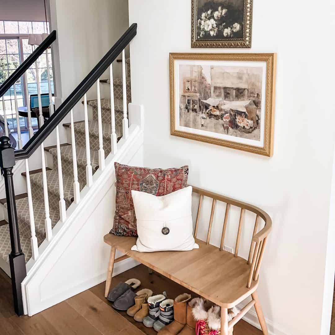 Wood Spindle Back Bench with Throw Pillows - Soul & Lane