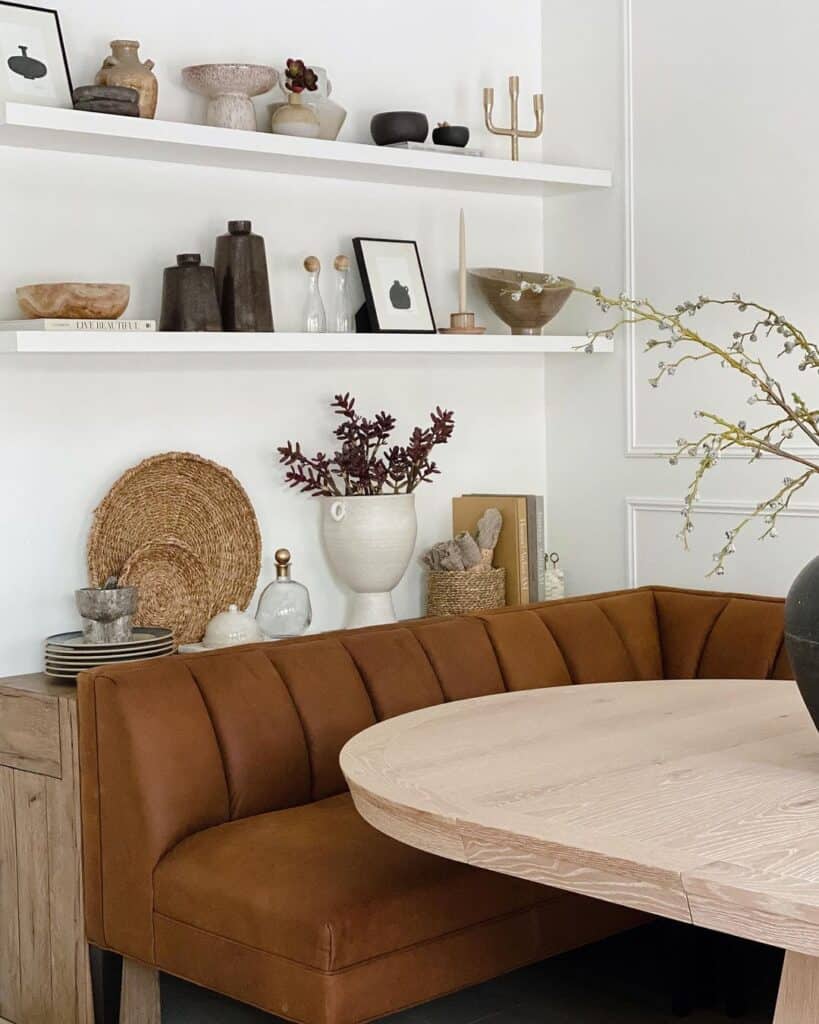 Dining Nook With White Floating Shelves - Soul & Lane
