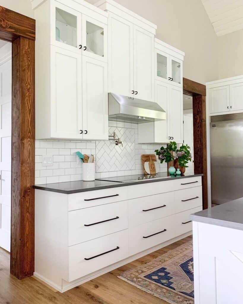 Long Black Kitchen Handles on Plain White Drawers - Soul & Lane
