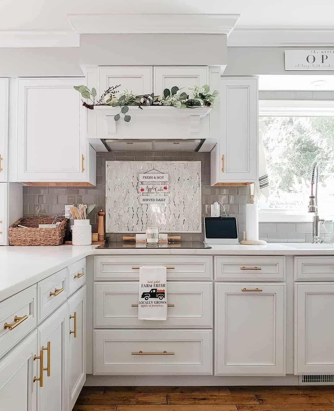 Long Brass Kitchen Pulls on White Cabinets - Soul & Lane