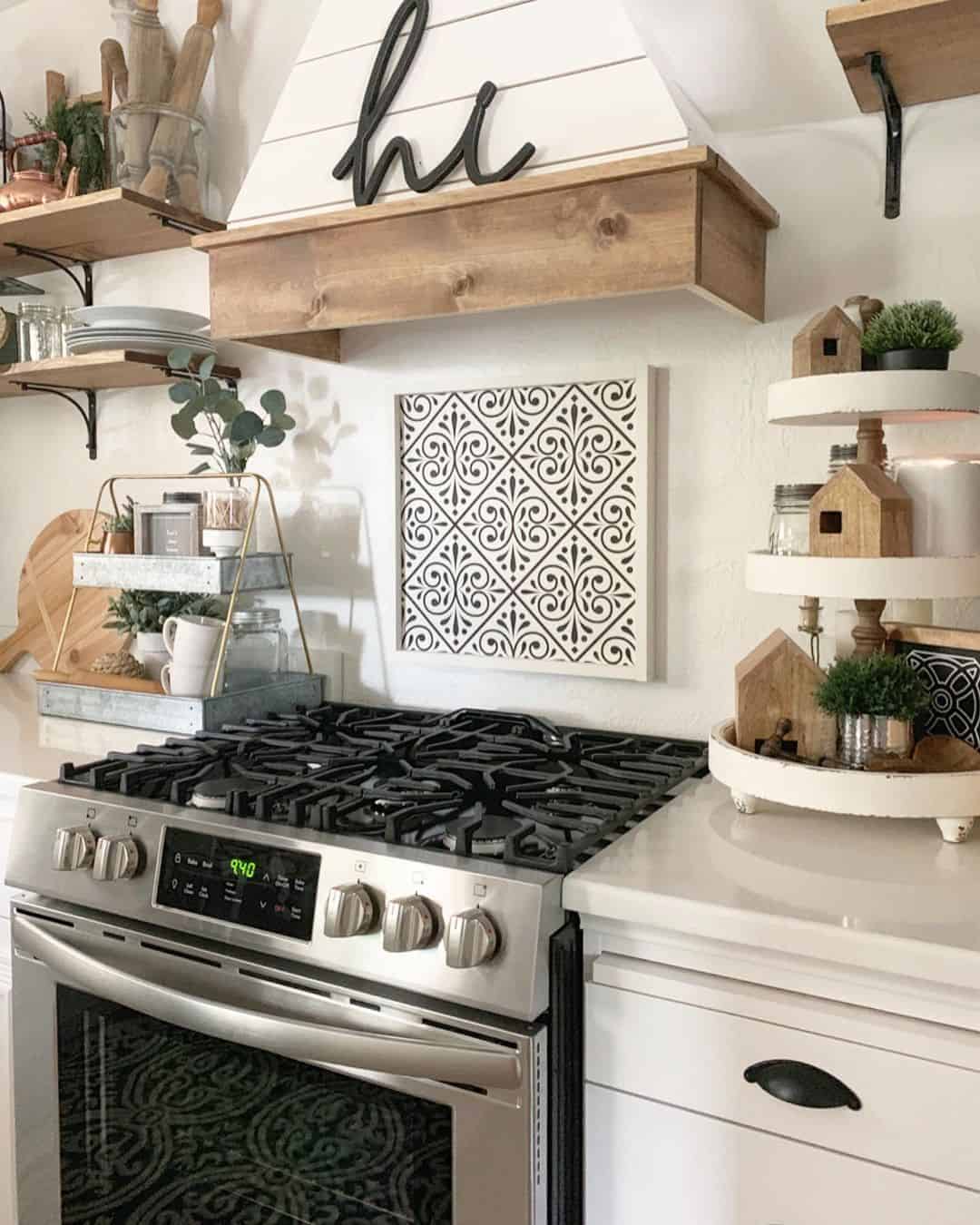 Patterned Backsplash and Wall Mounted Shelves - Soul & Lane