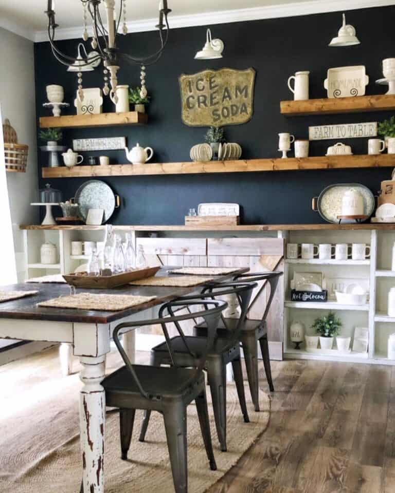 Stunning Floating Shelves on Dark Blue Wall - Soul & Lane