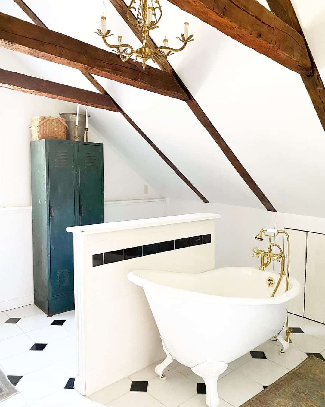 Bathroom with Wood Beam Vaulted Ceiling - Soul & Lane