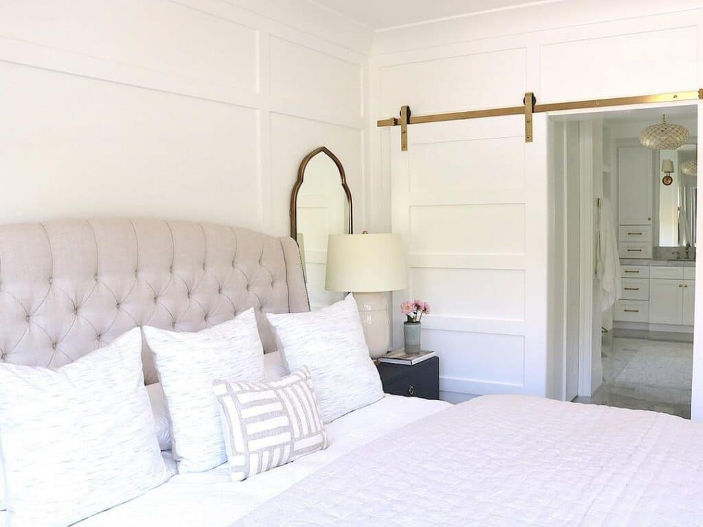 Bedroom Sliding Barn Door with Gold Rail - Soul & Lane