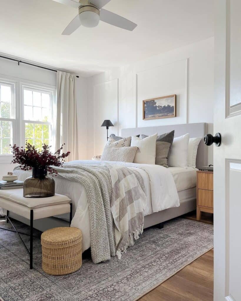 Bedroom with Beige Floor to Ceiling Curtain - Soul & Lane