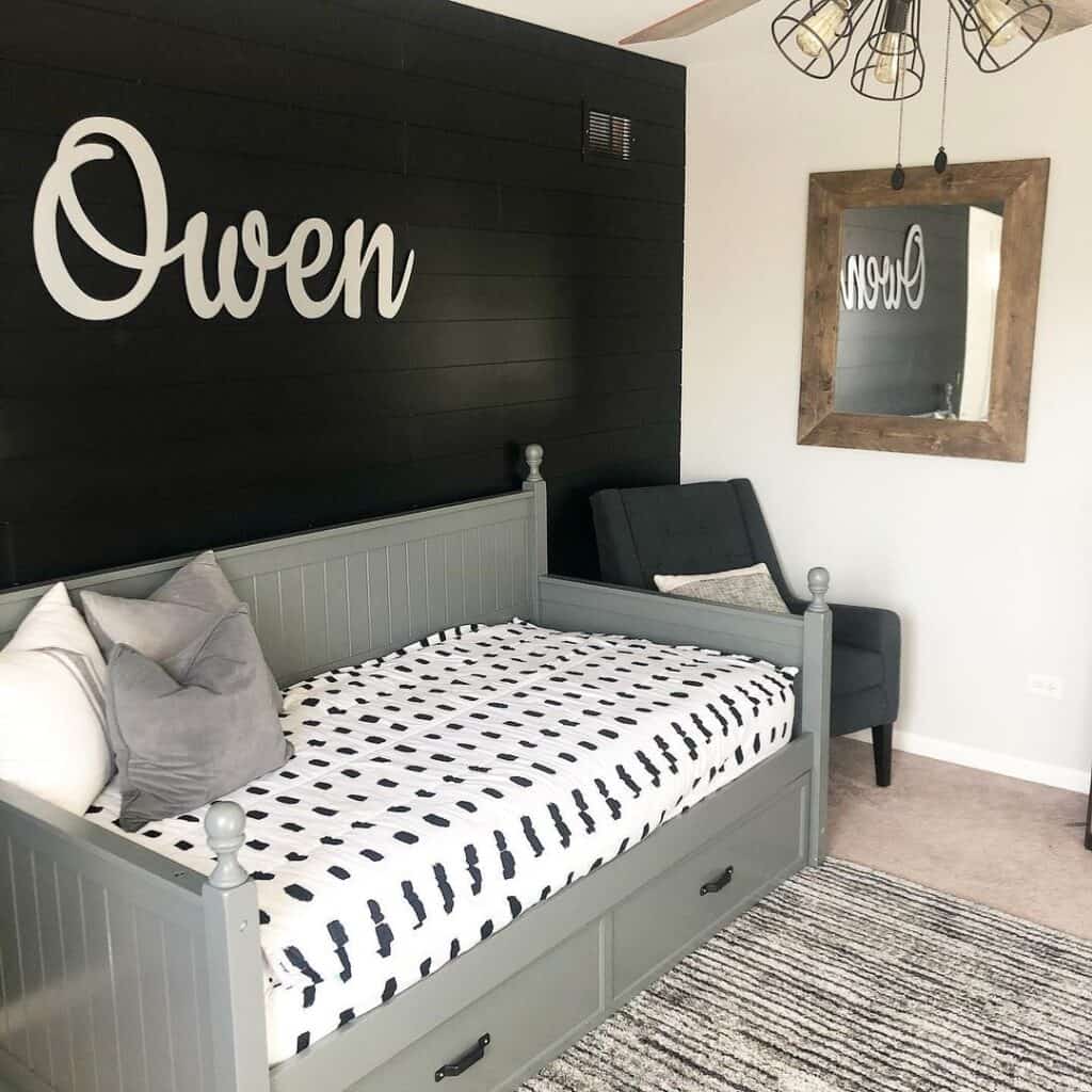 Black Bedroom Accent Wall with White Lettering - Soul & Lane
