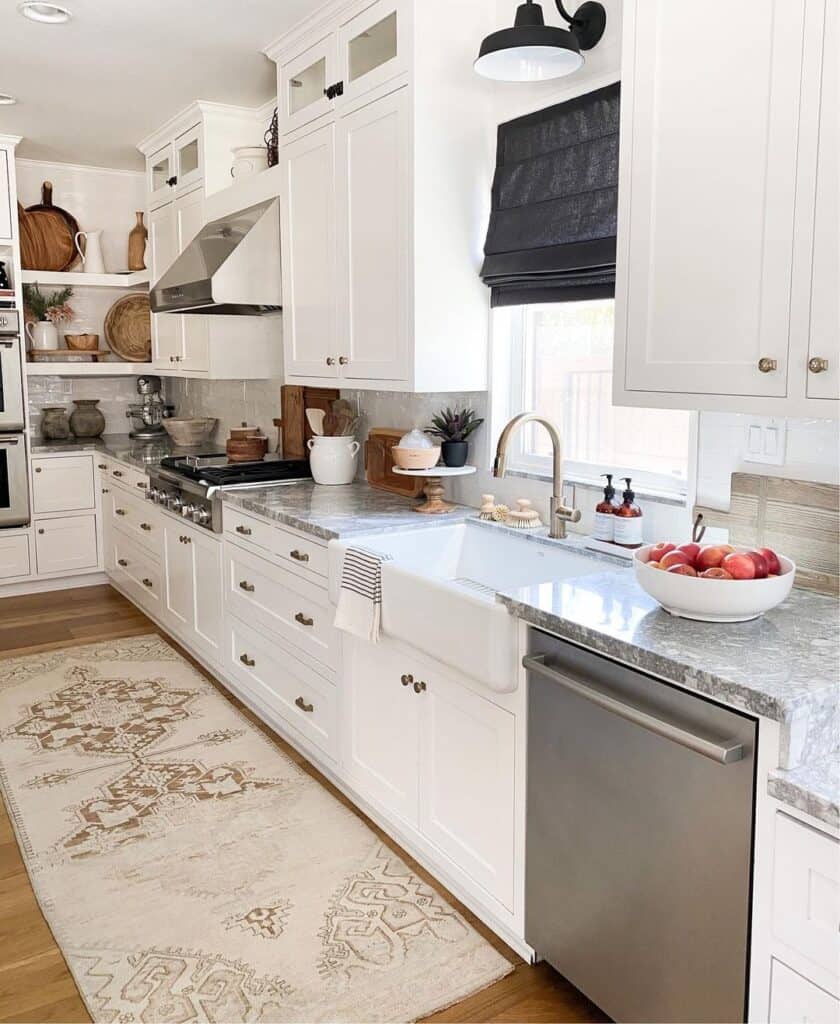 Black Roman Shade Over Bright Kitchen Window - Soul & Lane