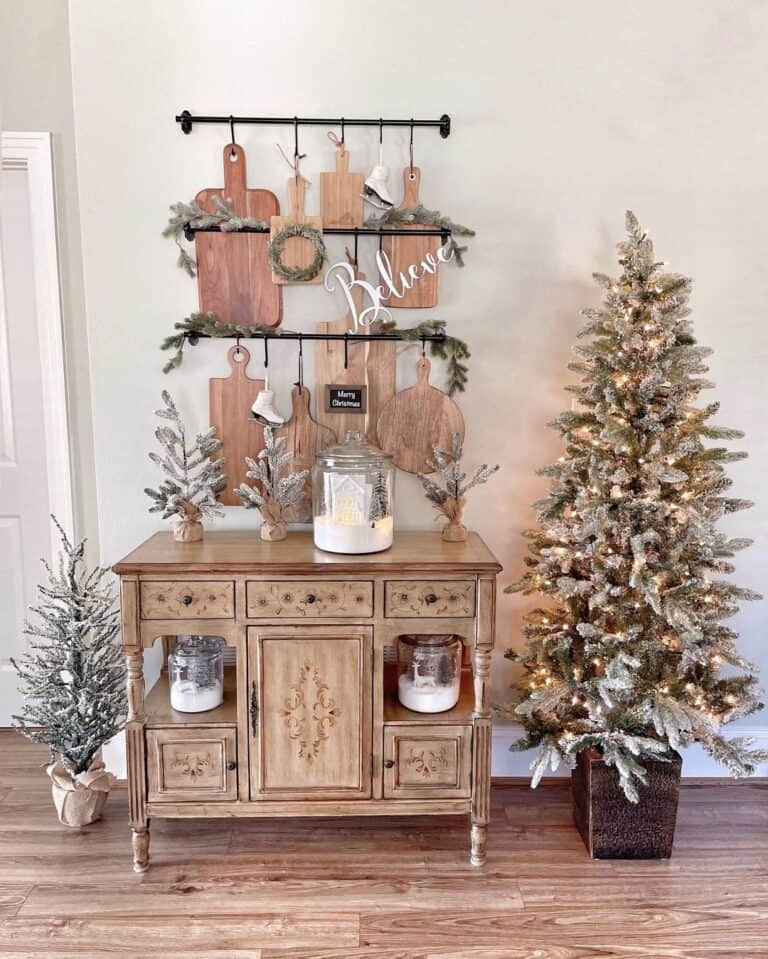 Cutting Boards Hanging Over Ornate Sideboard - Soul & Lane