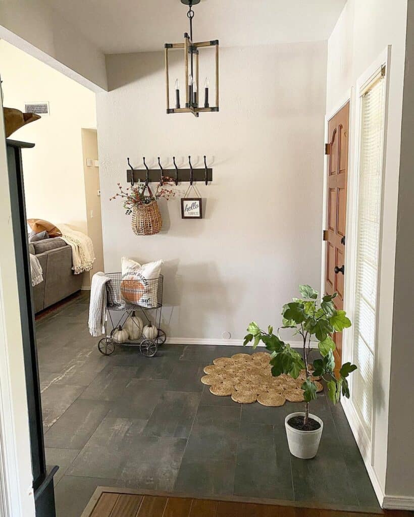Fall Décor in Dark Tile Entryway - Soul & Lane