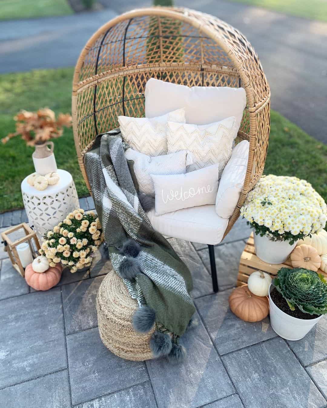Fall Décor on Gray Tiled Patio - Soul & Lane