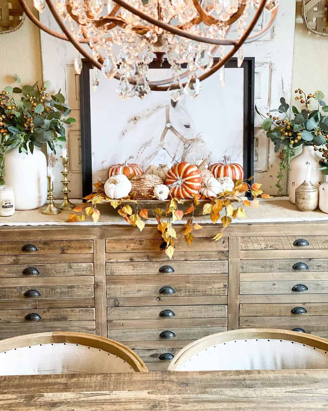 Fall Foliage on Grey Wood Sideboard - Soul & Lane