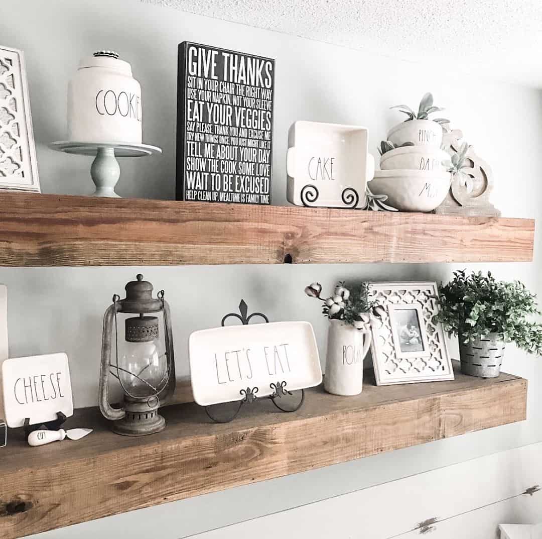 Farmhouse Décor on Wood Floating Shelves - Soul & Lane