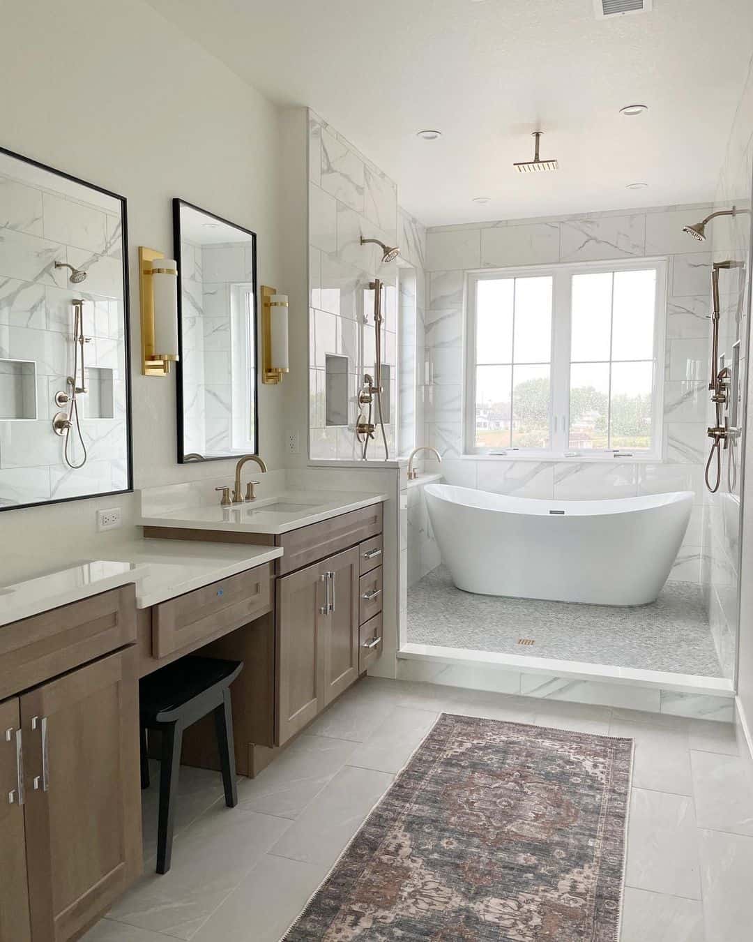 Freestanding Tub With Large Bathroom Tiles - Soul & Lane