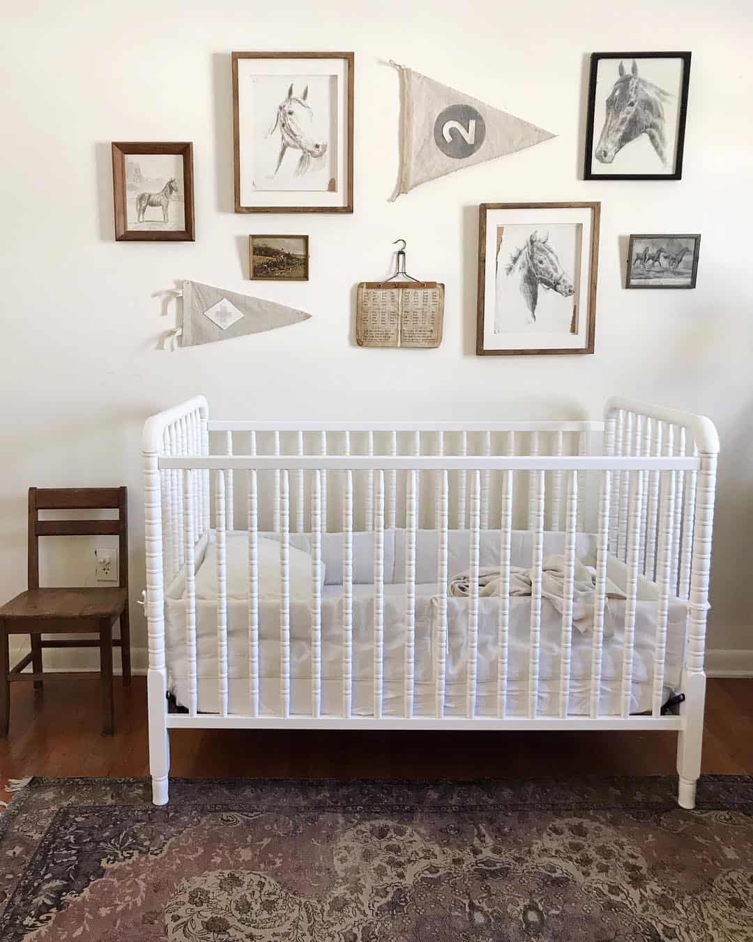 Girl's Room with White Spindle Crib and Vintage Theme - Soul & Lane