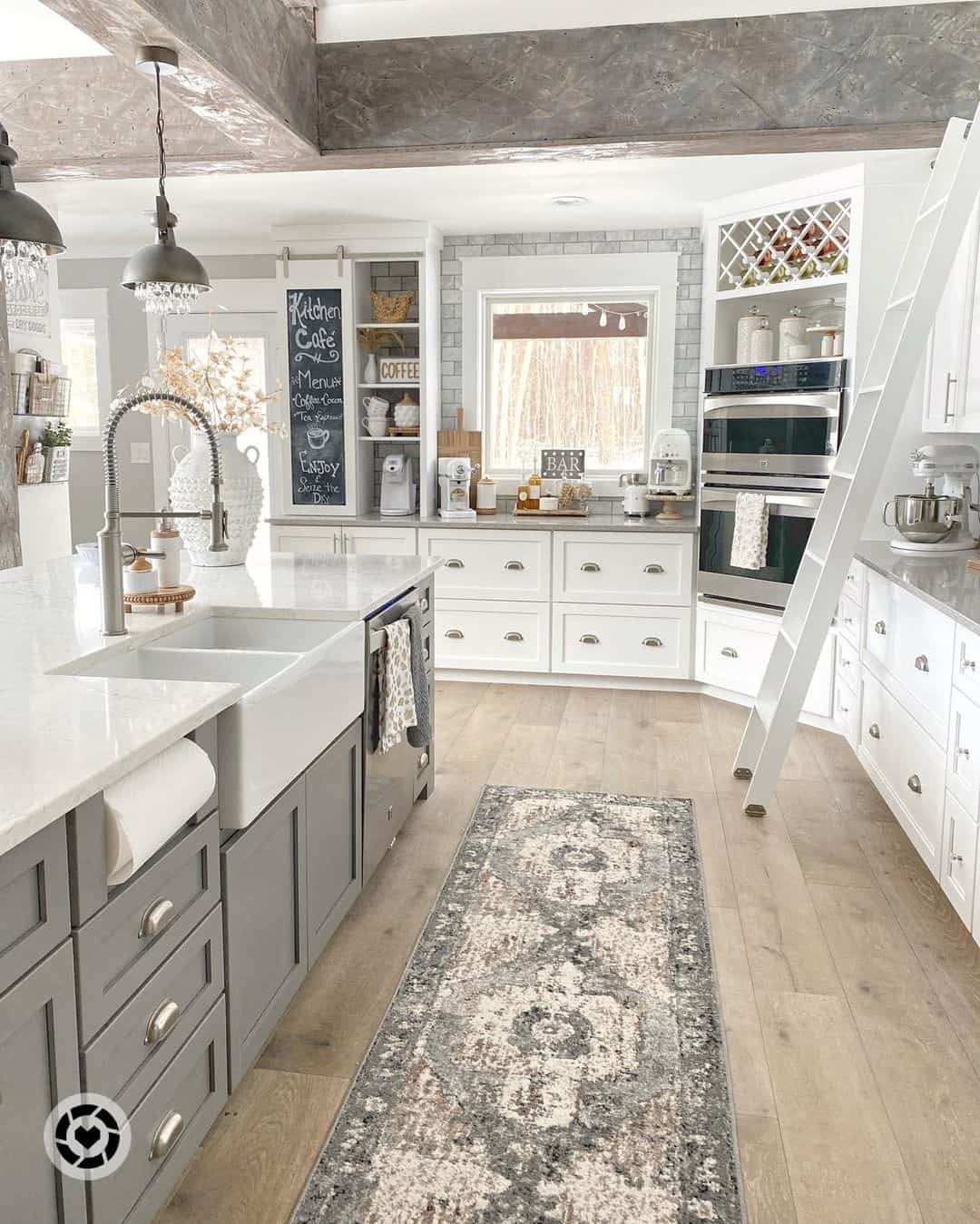 Grey and Beige Kitchen Runner Math and a White Ladder - Soul & Lane