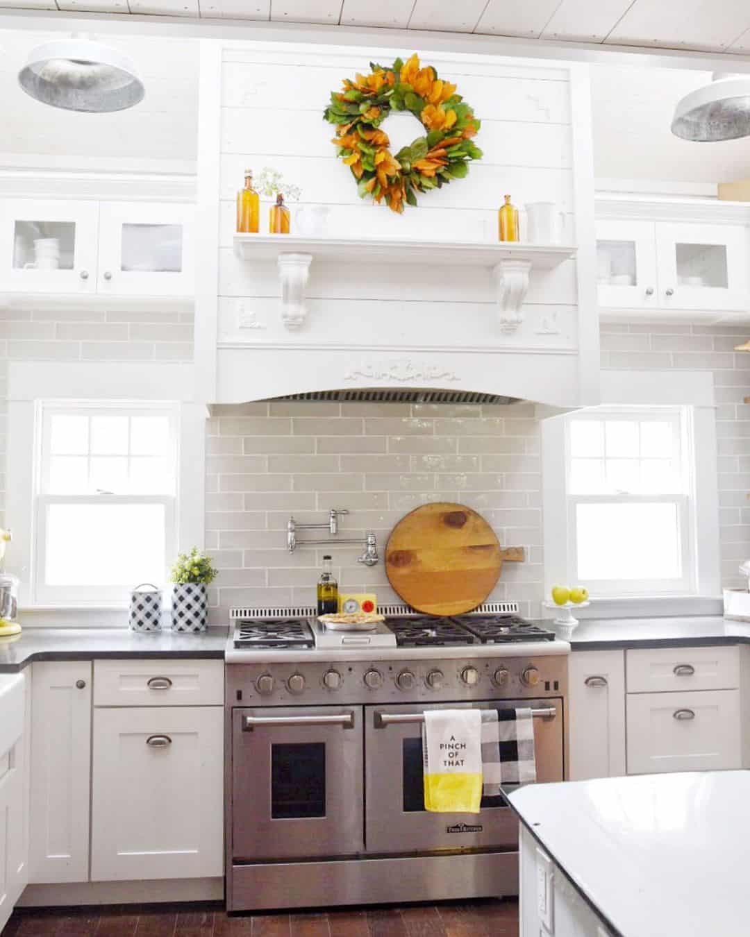 Kitchen with Shiplap Hood Vent and Glazed Backsplash - Soul & Lane