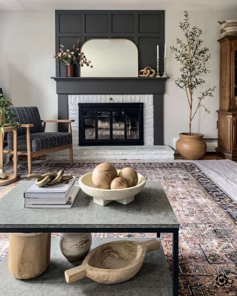 Living Room with Striking Black Fireplace - Soul & Lane