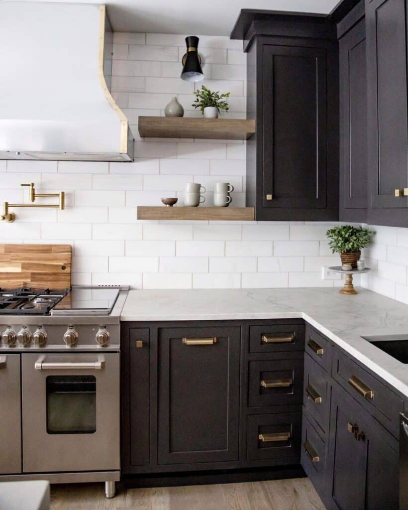 Modern Black and White Kitchen with Floating Shelves - Soul & Lane