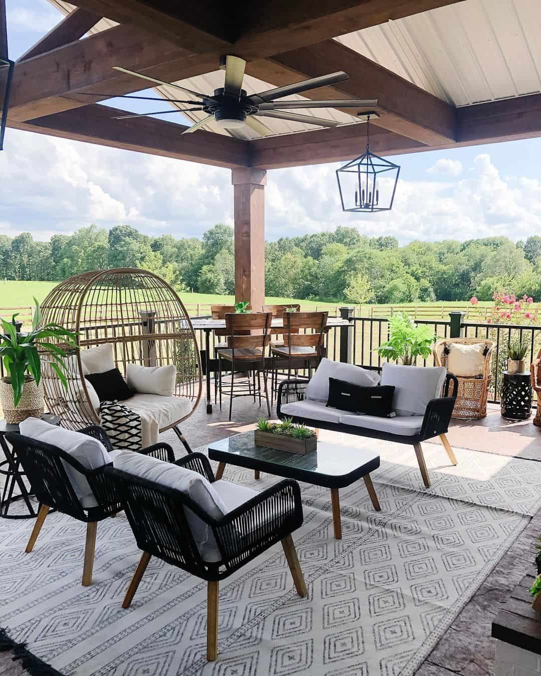 Multiple Seating Areas on Black Railing Patio - Soul & Lane