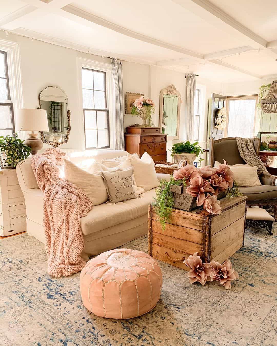 Neutral Living Room with Spring Décor - Soul & Lane