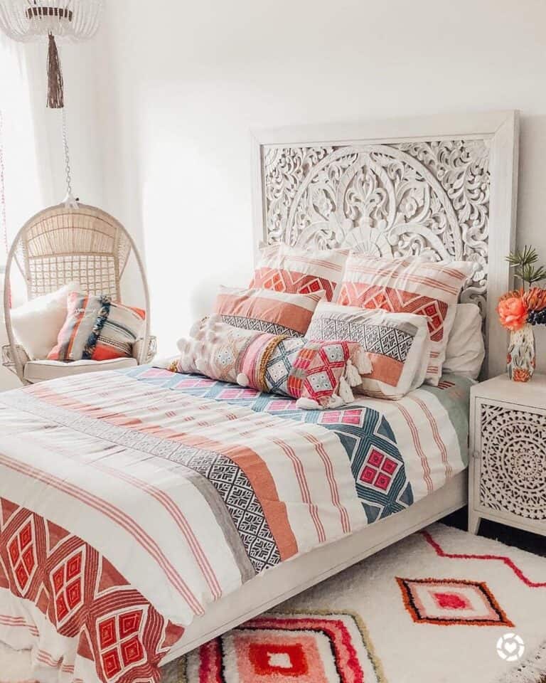 Ornate White Bedframe with Vibrant Accents - Soul & Lane