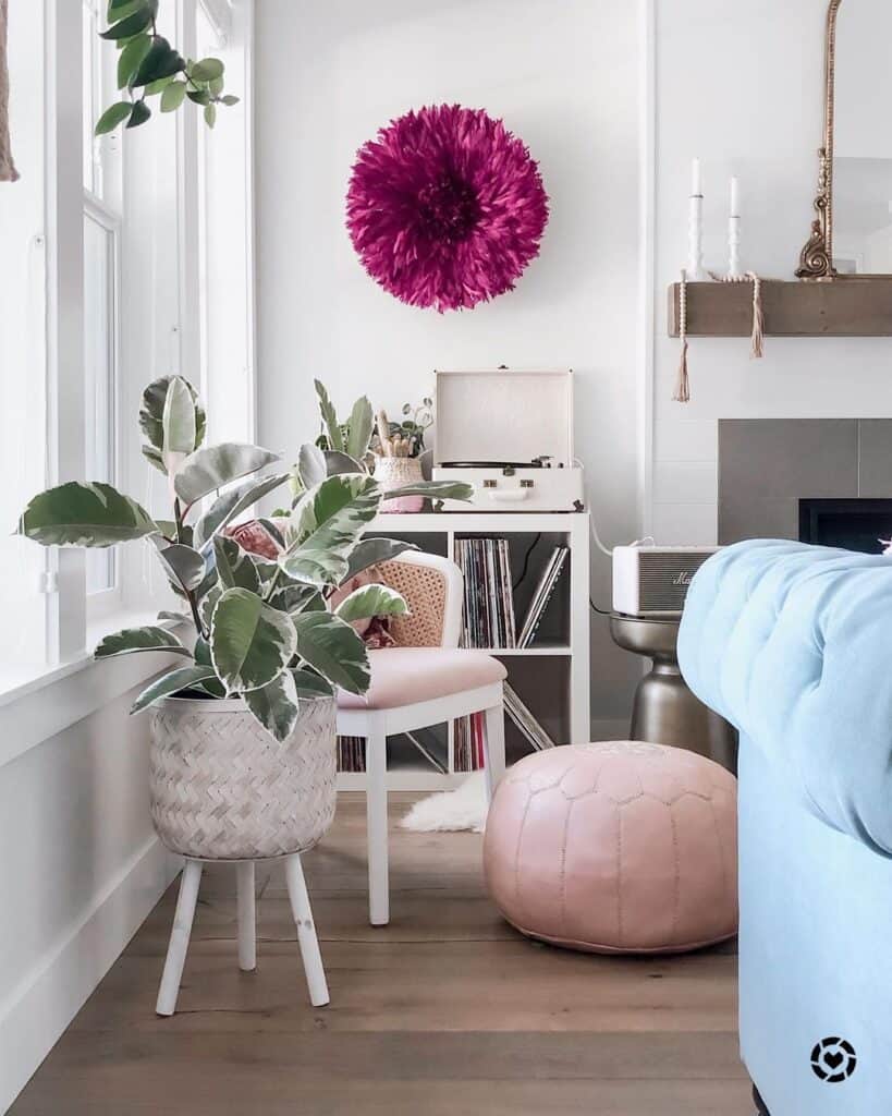 Pink Leather Pouf and Vinyl Player Display Unit - Soul & Lane