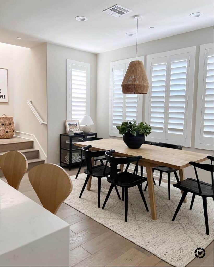 Rattan Light Fixture and White Shutters - Soul & Lane