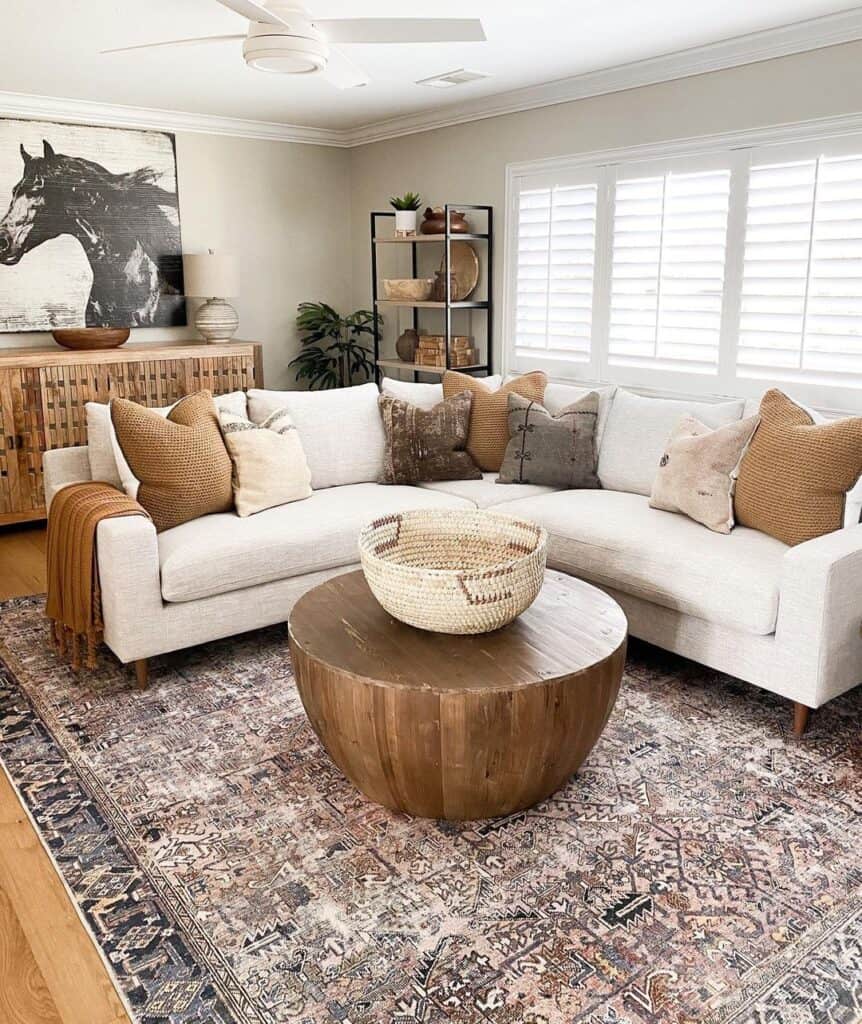 Solid Wood Drum Coffee Table in Living Room - Soul & Lane