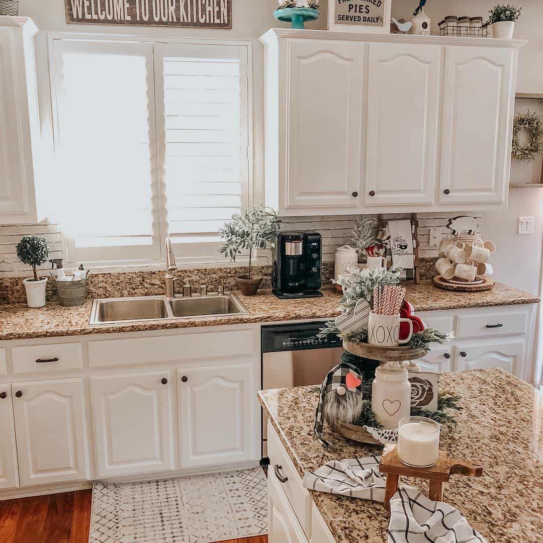 White Brick Backsplash and Brown Countertops - Soul & Lane