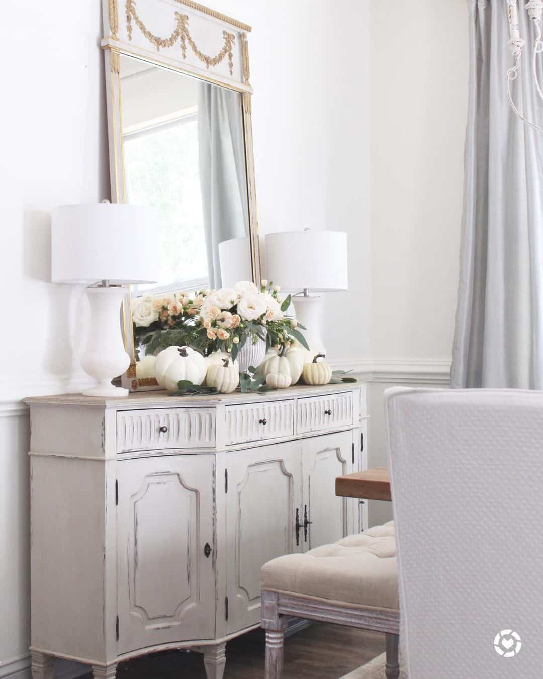 White Rustic Farmhouse Sideboard with Large Mirror - Soul & Lane
